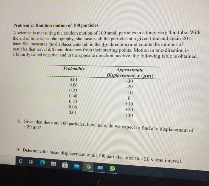 Solved Problem Random motion of 100 particles A scientist | Chegg.com