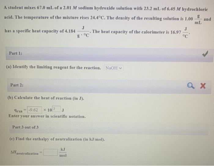 Solved A student mixes 67.0 mL of a 2.01 M sodium hydroxide | Chegg.com