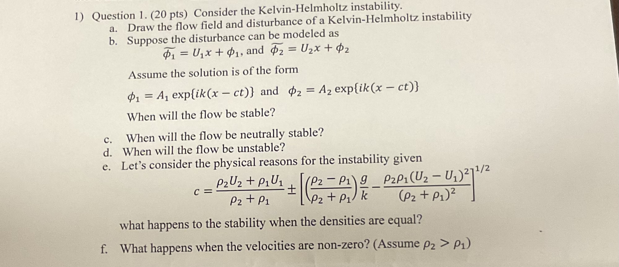Solved Question 1. (20 ﻿pts) ﻿Consider the Kelvin-Helmholtz | Chegg.com