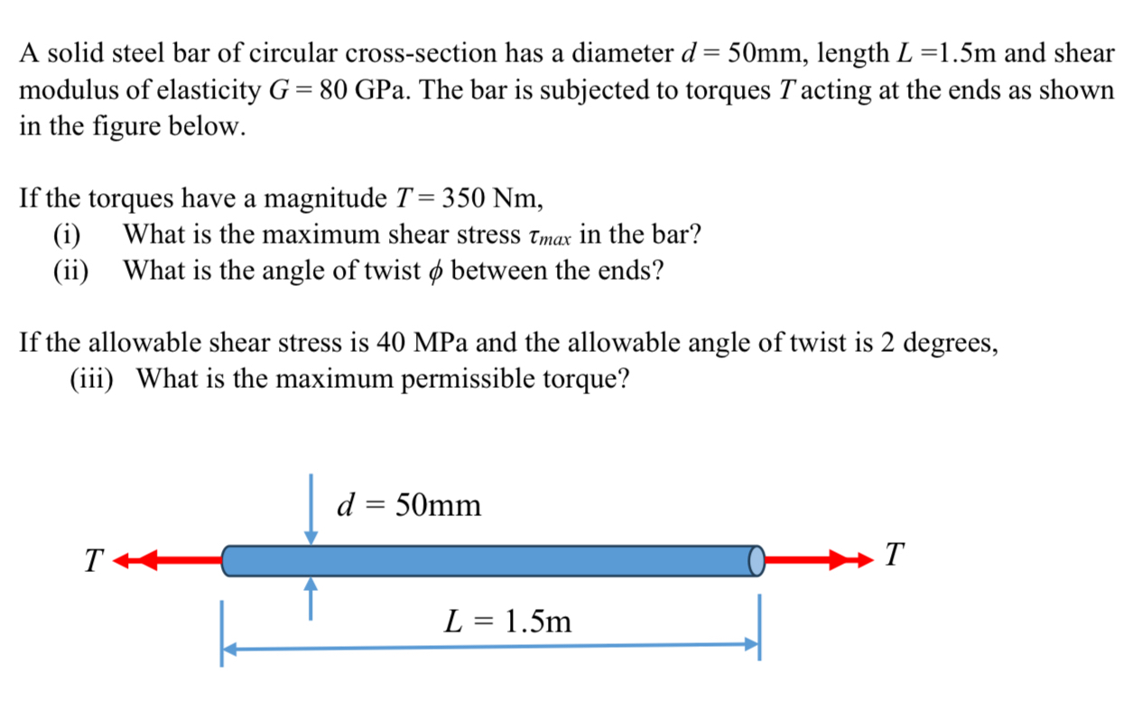 Solved A solid steel bar of circular cross-section has a | Chegg.com