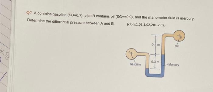 Solved Q7 A Contains Gasoline Sg 0 7 Pipe B Contains