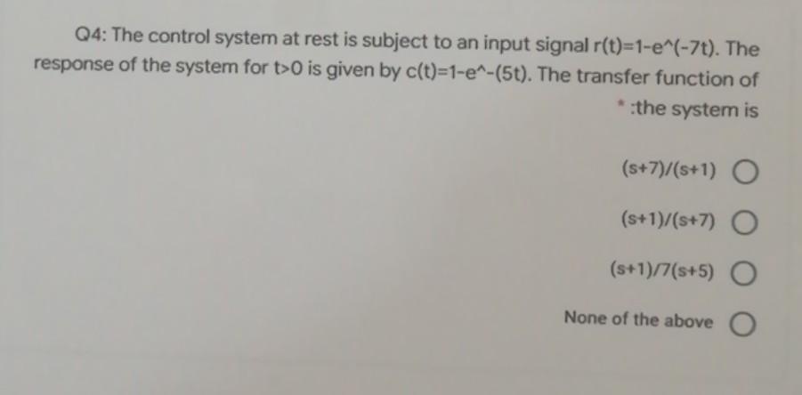 Solved Q4: The control system at rest is subject to an input | Chegg.com