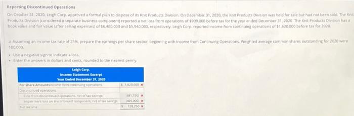 Solved Reporting Discontinued Operations On October 31, | Chegg.com