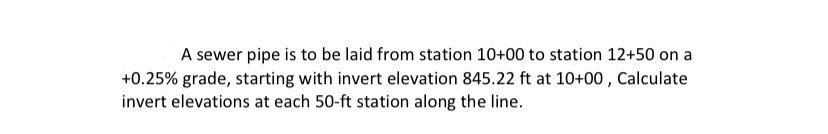 Solved A sewer pipe is to be laid from station 10+00 ﻿to | Chegg.com