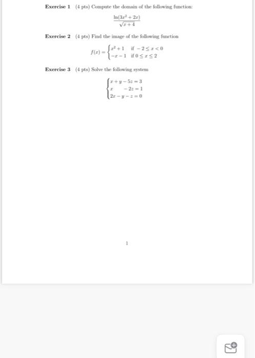 Solved Exercise 1 ( 4pts) Compute the domadn of the | Chegg.com
