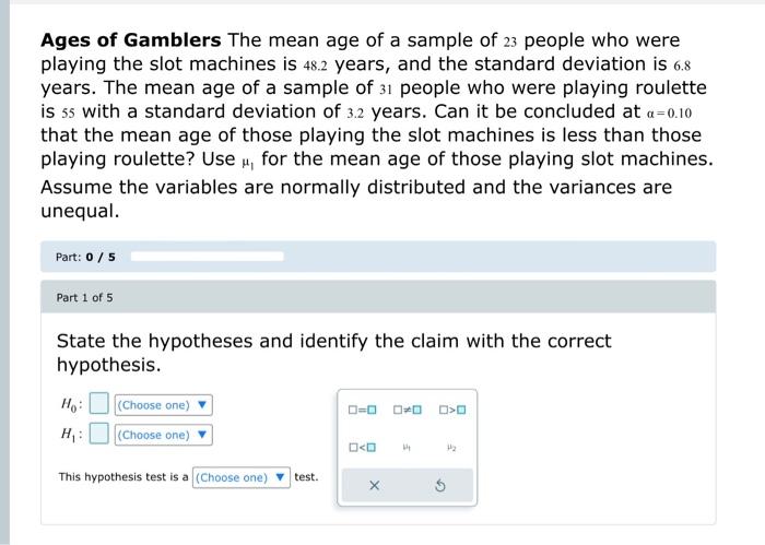 Solved Ages of Gamblers The mean age of a sample of 23 | Chegg.com