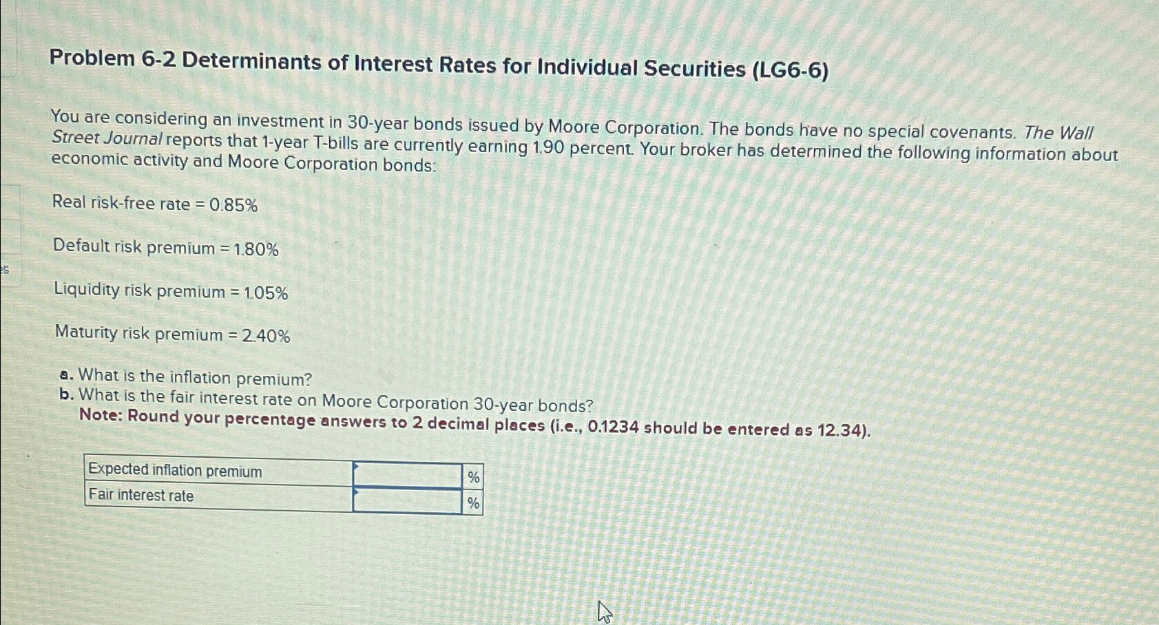 Solved Problem 6-2 ﻿Determinants of Interest Rates for | Chegg.com