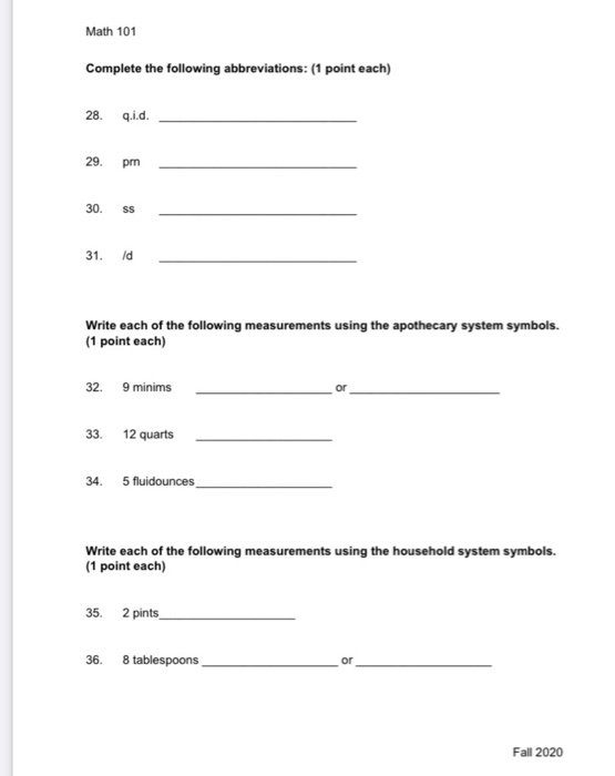Math 101 Complete the following abbreviations: (1 | Chegg.com