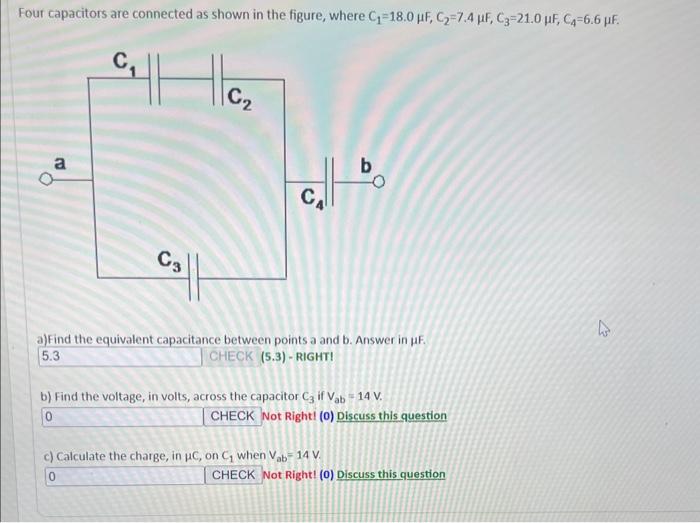 Solved Four capacitors are connected as shown in the figure, | Chegg.com