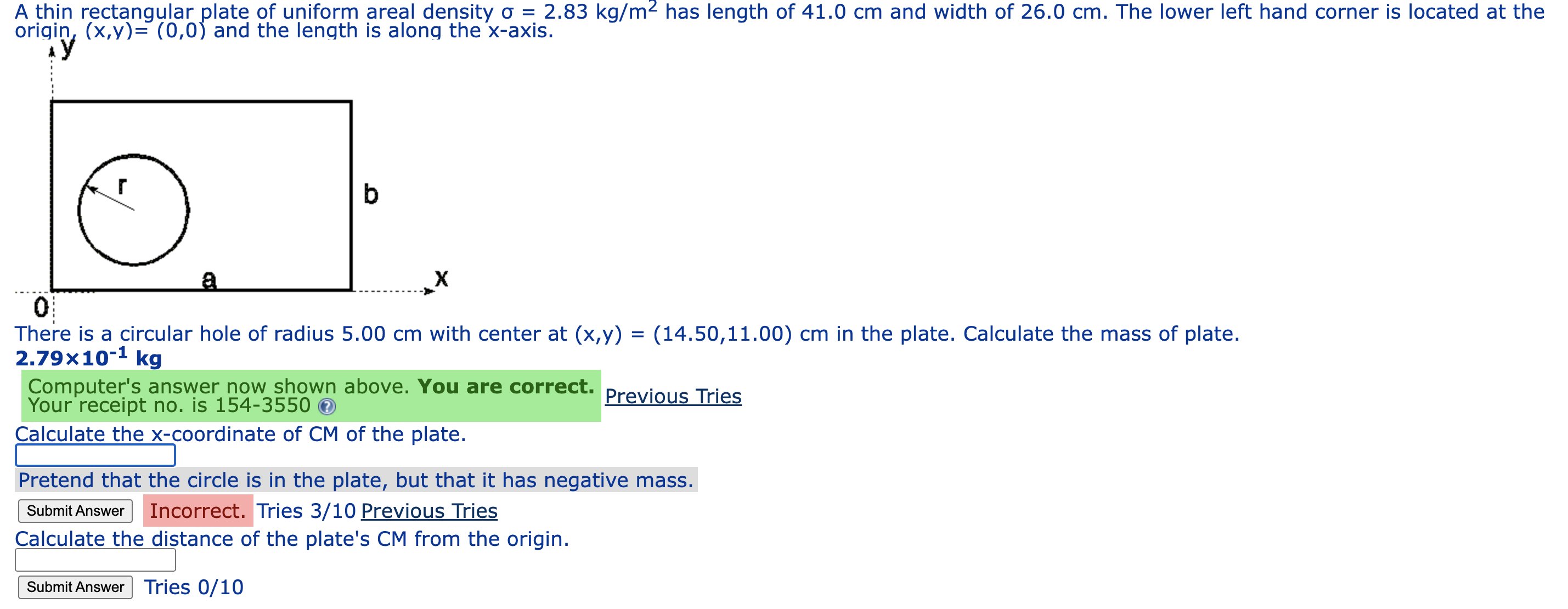 Solved A thin rectangular plate of uniform areal density | Chegg.com