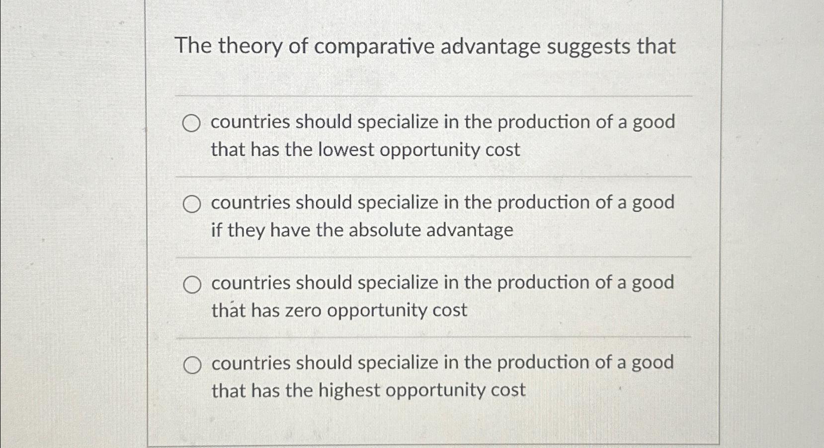 Solved The theory of comparative advantage suggests | Chegg.com