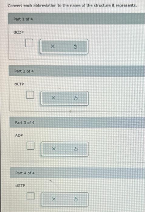 Solved Convert each abbreviation to the name of the | Chegg.com