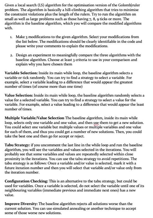 Solved Given a local search (LS) algorithm for the | Chegg.com