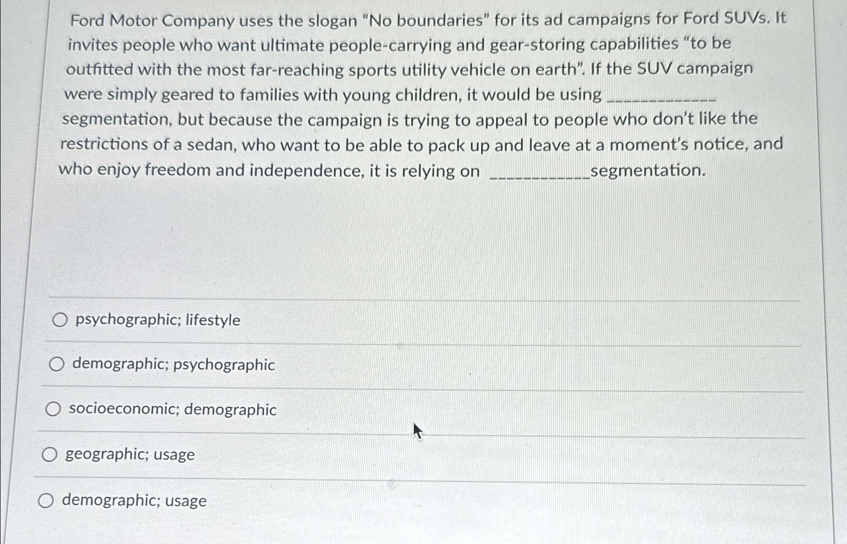 Solved Ford Motor Company uses the slogan "No boundaries" | Chegg.com