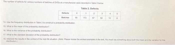 Solved 14. Use the frequency distrbution in Table 2 to | Chegg.com