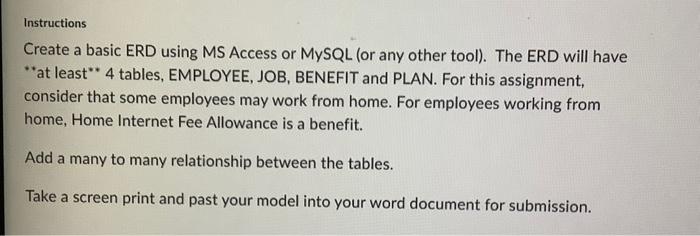 Solved Instructions Create a basic ERD using MS Access or | Chegg.com