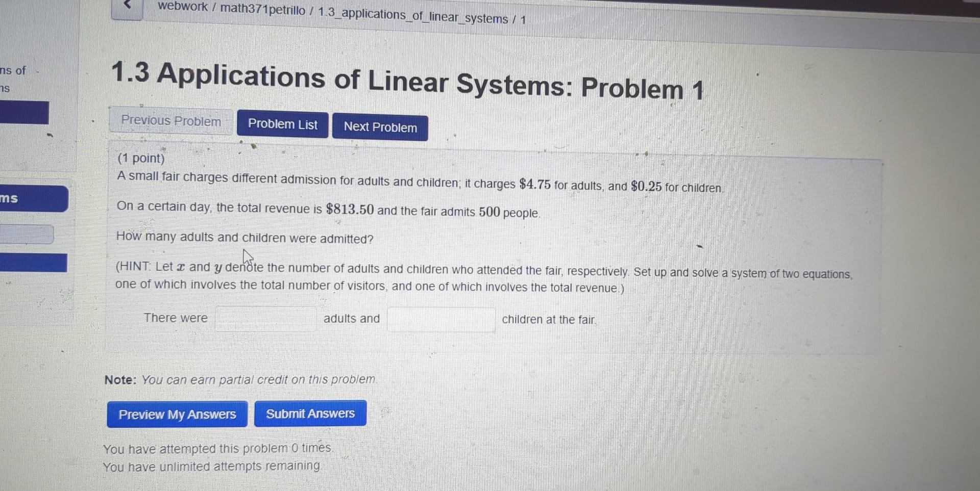 Solved 1 3 Applications Of Linear Systems Problem 1 1