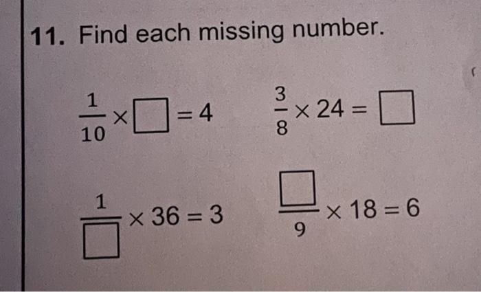 Solved 11. Find each missing number. | Chegg.com