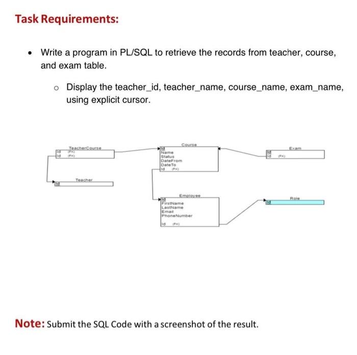 Task Requirements: - Write a program in PL/SQL to | Chegg.com