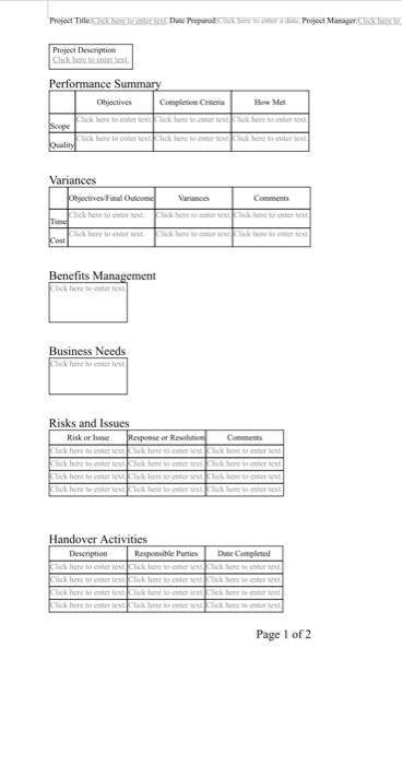 Solved Write a Closeout Report using the attached template | Chegg.com