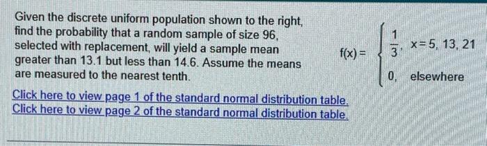 Given the discrete uniform population shown to the | Chegg.com