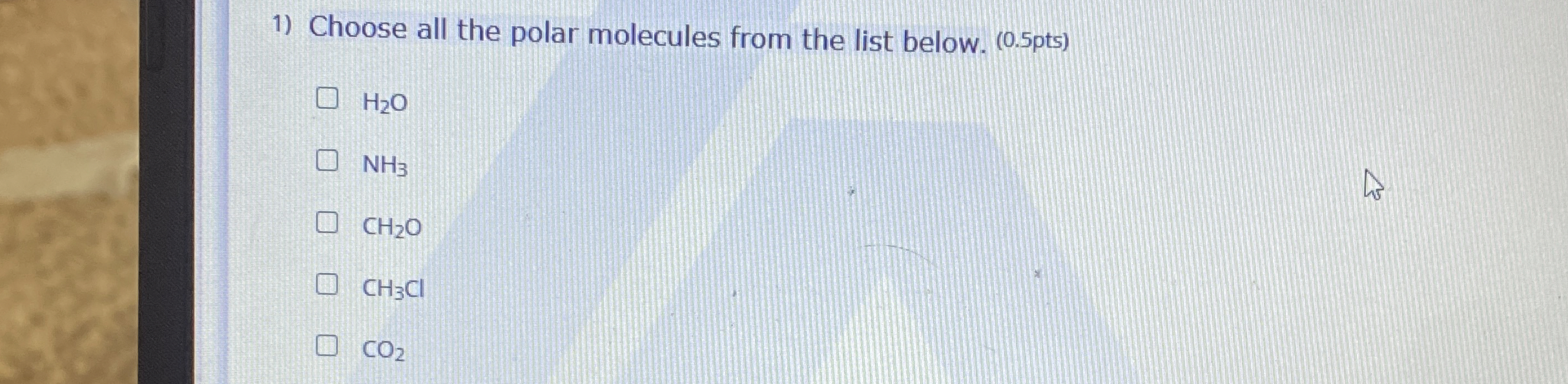 Solved Choose all the polar molecules from the list below. | Chegg.com