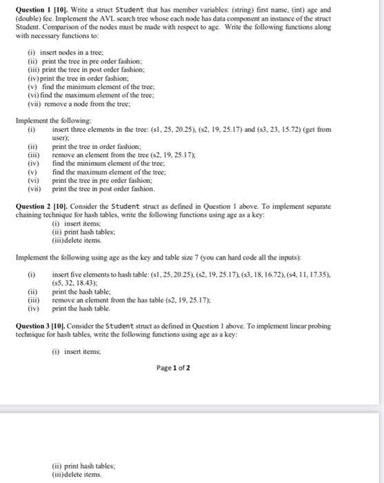 Solved (V) Question 1 [10]. Write a struct Student that has | Chegg.com