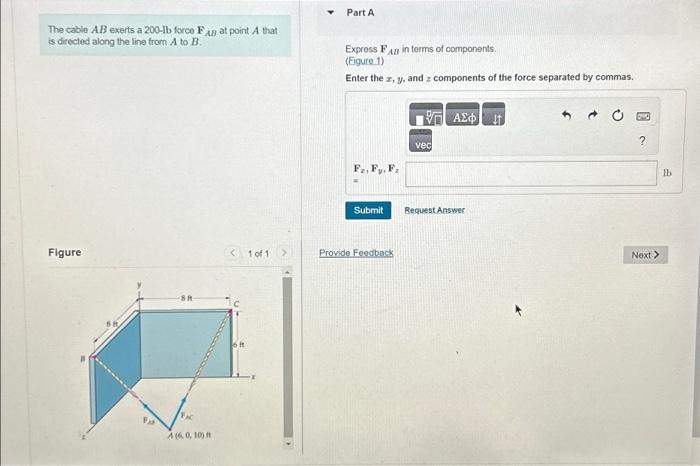 Solved The cable AB exerts a 200-lb force FAB at point A | Chegg.com