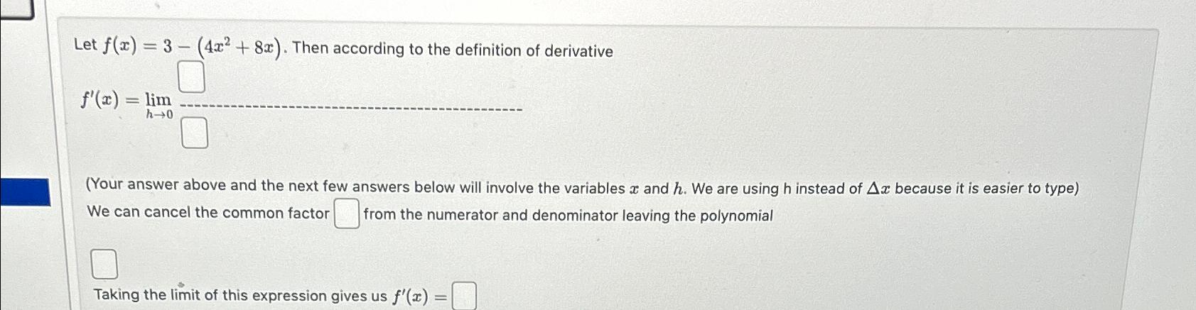 Solved Let f(x)=3-(4x2+8x). ﻿Then according to the | Chegg.com