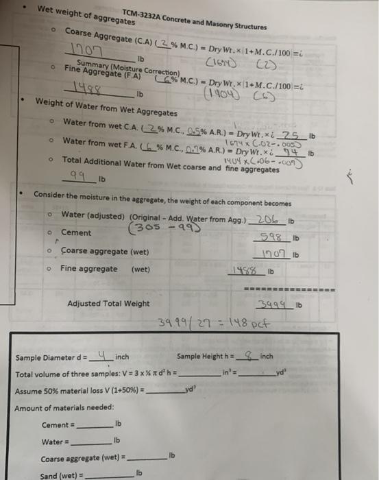 Solved Consider the moisture in the aggregate, the weight of | Chegg.com