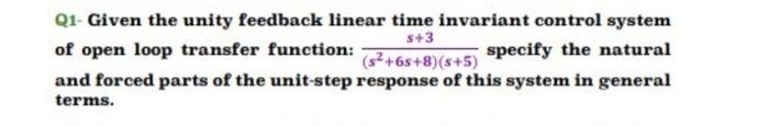 Solved Q1. Given the unity feedback linear time invariant | Chegg.com