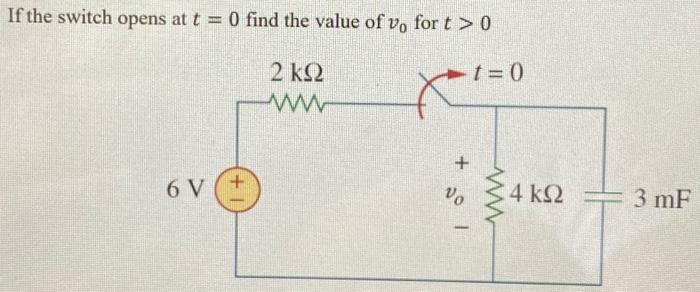 Solved If the switch opens at t=0 find the value of v0 for | Chegg.com
