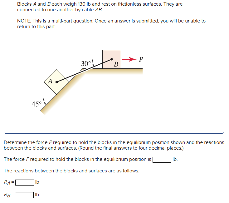 Solved Blocks \( ﻿A \) ﻿and \( ﻿B \) ﻿each weigh 130 ﻿lb and | Chegg.com