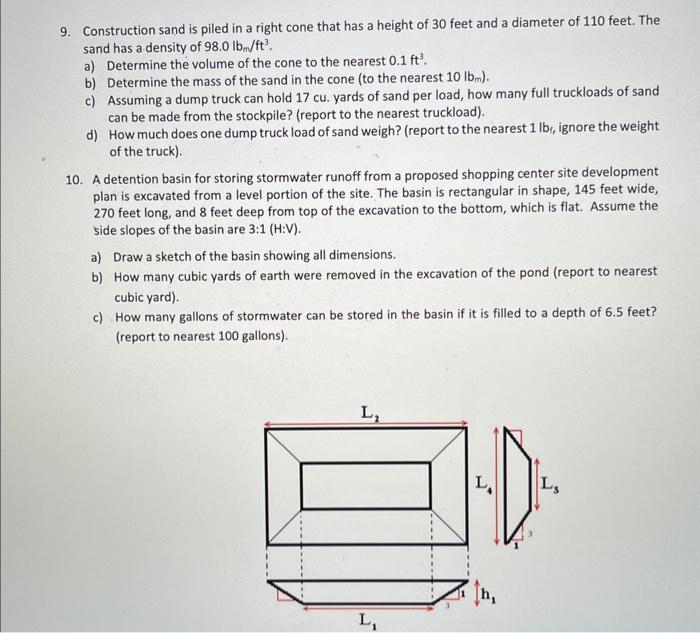 Solved 9. Construction sand is piled in a right cone that | Chegg.com