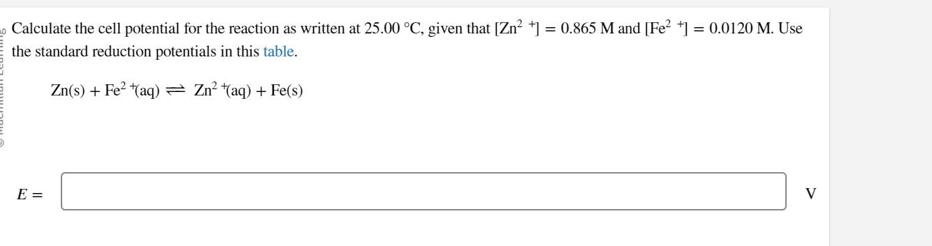 Solved Calculate The Cell Potential For The Reaction As