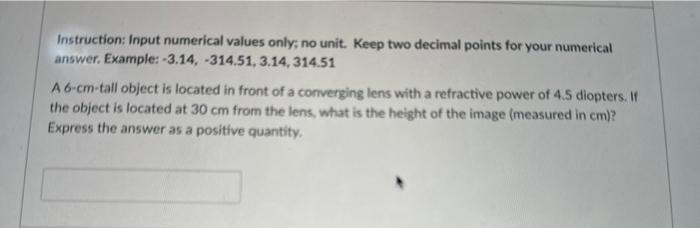 Solved Instruction: Input numerical values only; no unit. | Chegg.com
