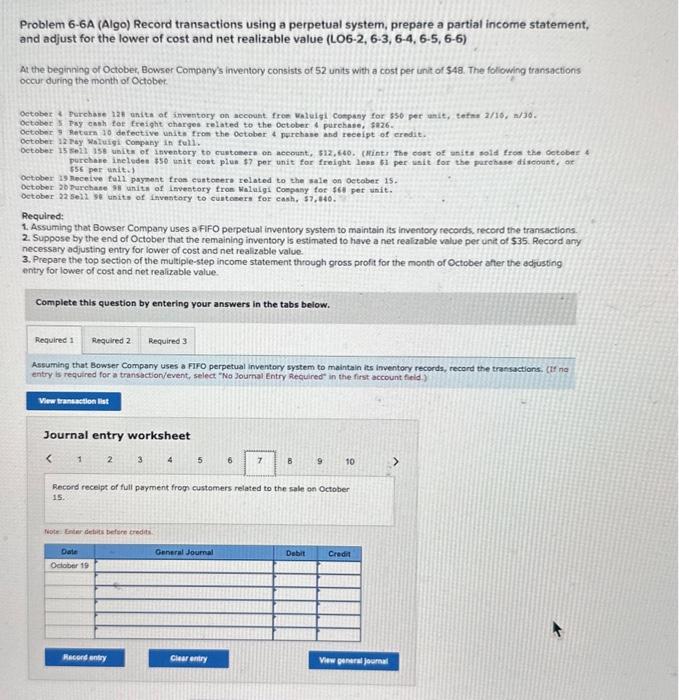 Solved Problem 6-6A (Algo) Record transactions using a | Chegg.com
