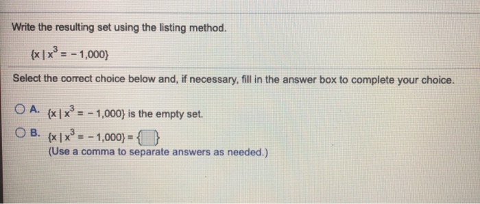 Solved Write the resulting set using the listing method. | Chegg.com