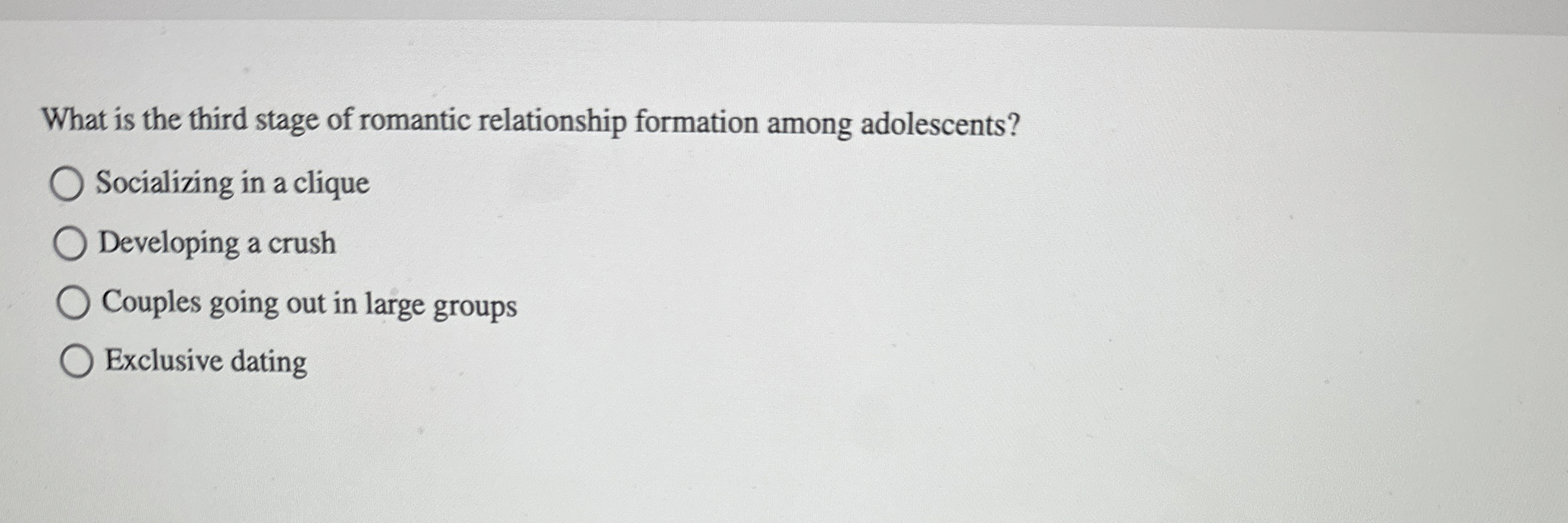 Solved What is the third stage of romantic relationship | Chegg.com