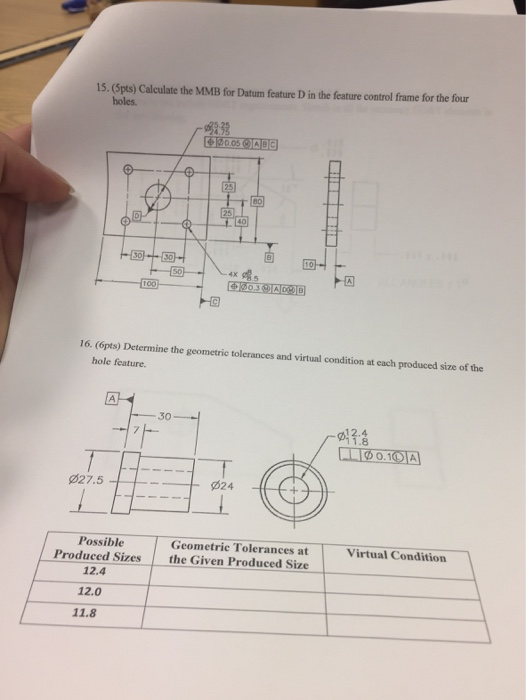 Solved 15. (5pts) Calculate the MMB for Datum feature holes. | Chegg.com