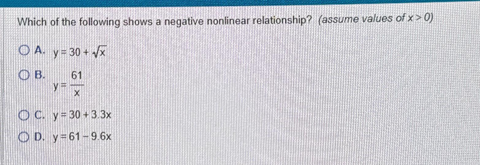 Solved Which of the following shows a negative nonlinear | Chegg.com