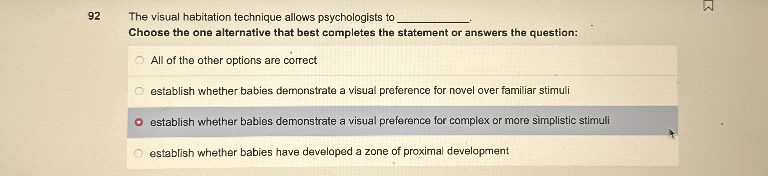 Solved 92 ﻿The visual habitation technique allows | Chegg.com