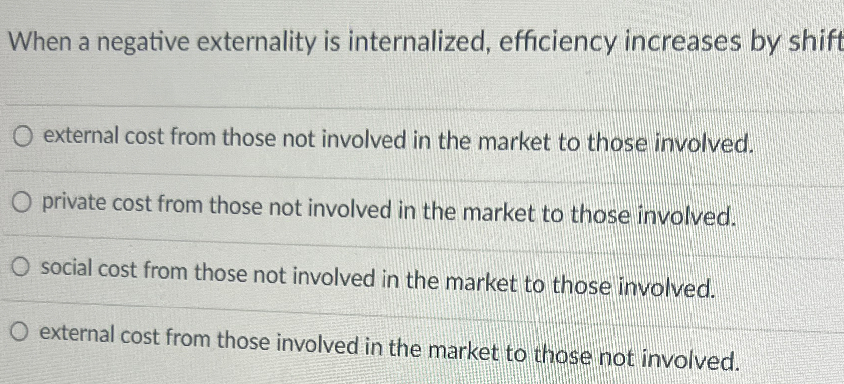Solved When a negative externality is internalized, | Chegg.com