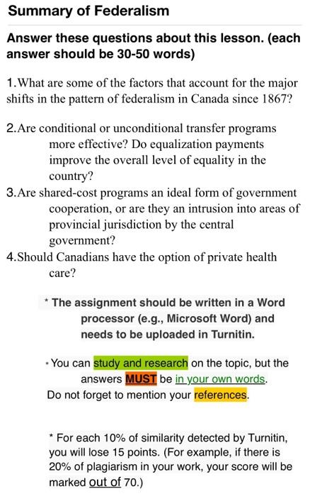 Summary of Federalism Answer these questions about | Chegg.com