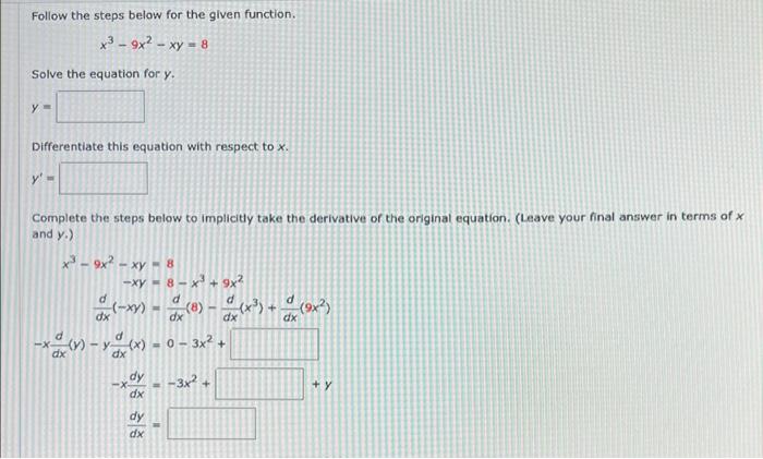 Solved Follow the steps below for the given function. | Chegg.com
