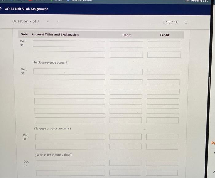 Solved AC 114 Unit 5 Lab Assignment Question 7 of 7 2.98/10 | Chegg.com