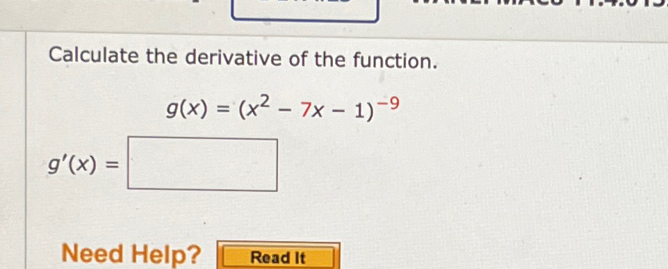 Solved Calculate the derivative of the | Chegg.com