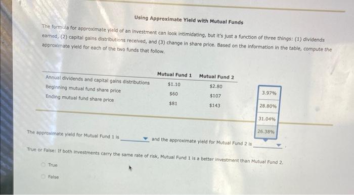Solved Using Approximate Yield with Mutual Funds The formula | Chegg.com