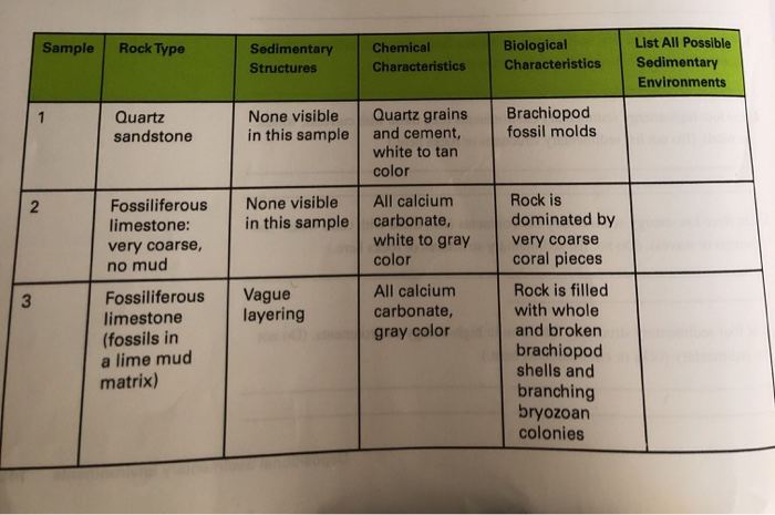 Solved Sample Rock Type Sedimentary Structures Chemical | Chegg.com