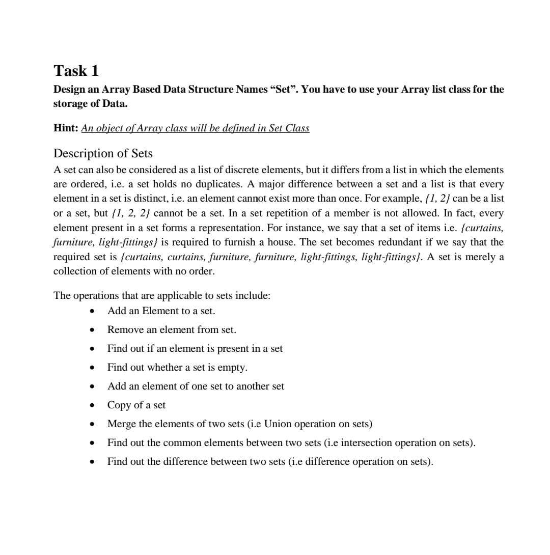 Solved Task 1 Design an Array Based Data Structure Names | Chegg.com